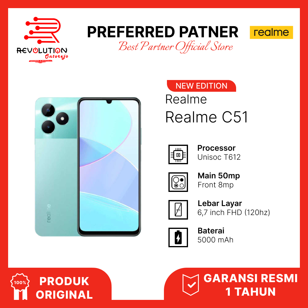 Jual REALME C51 4GB/64GB, 4GB/128GB, 50MP+AF with LED Flash + 5MP Front ...