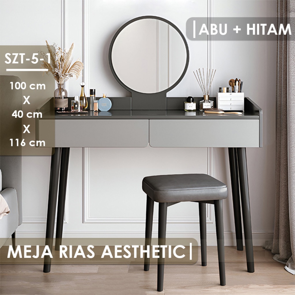 Jual Meja Rias dengan Kaca Bulat Minimalis Simpel Aesthetic Berbagai ...