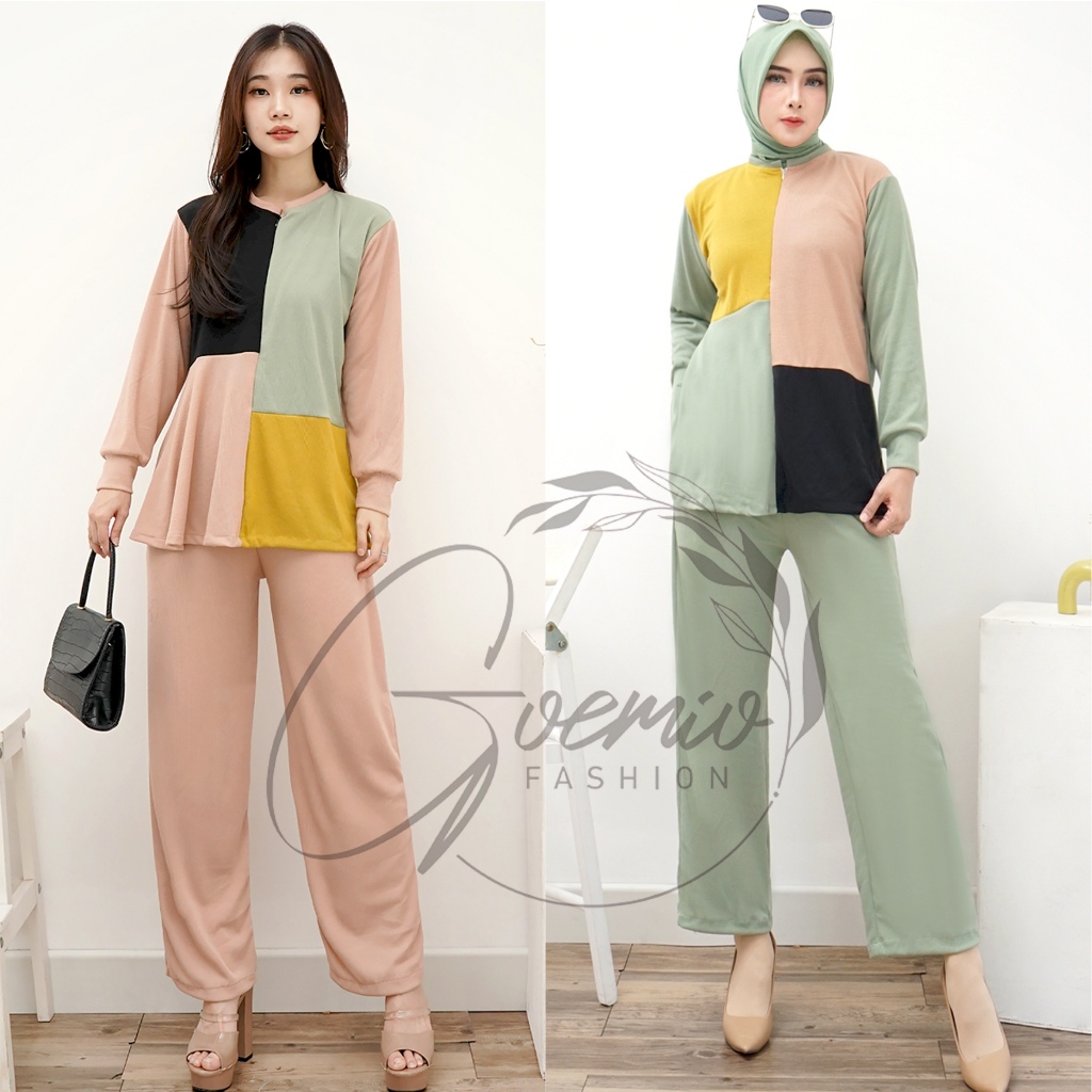 Jual ilook | LD 110 One Set Anna Setelan Knit Combi Atasan Dan Celana Panjang Wanita Polos ...