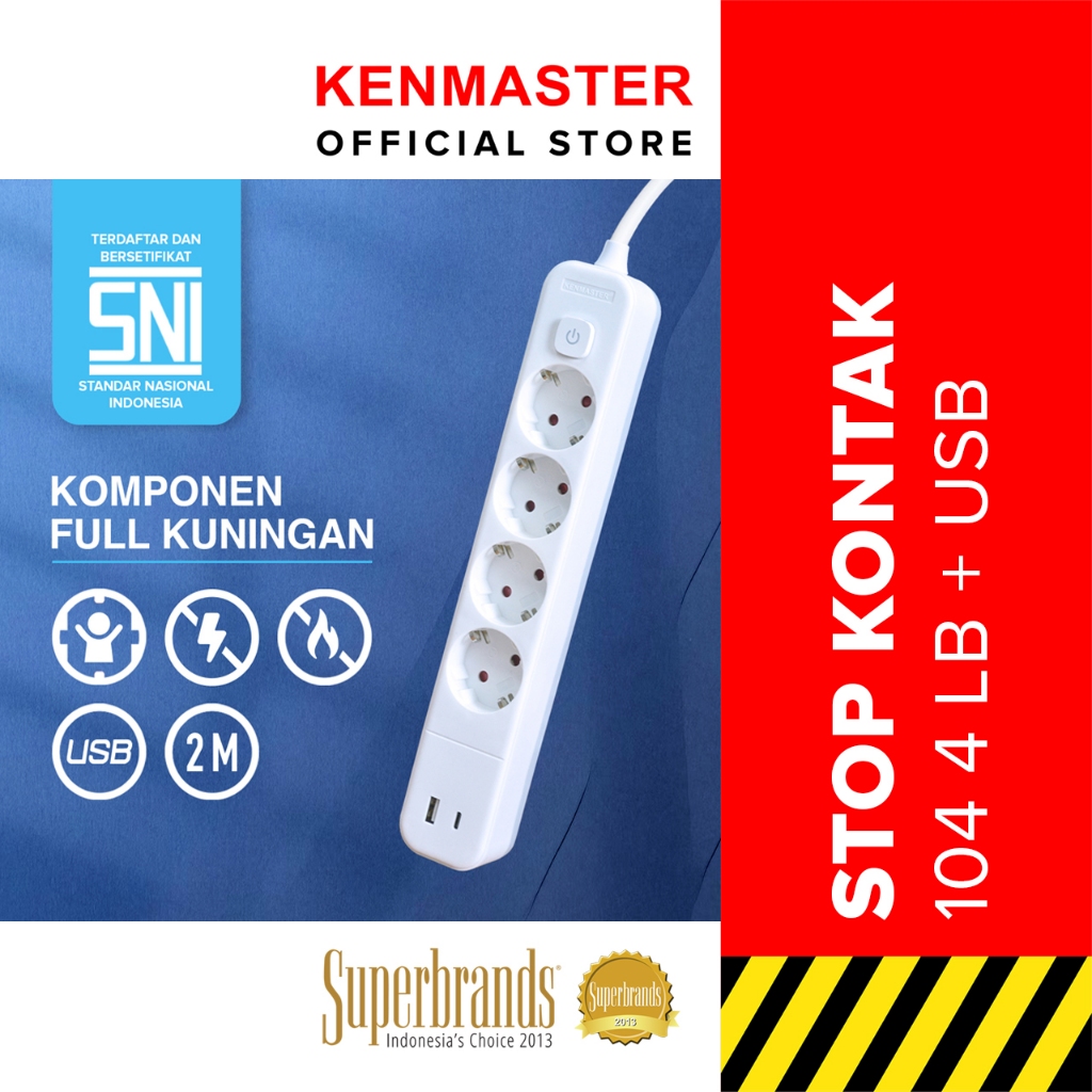 Jual Kenmaster Stop Kontak 104 - 4 Lubang 2 M + USB - STKA189 | Shopee Indonesia