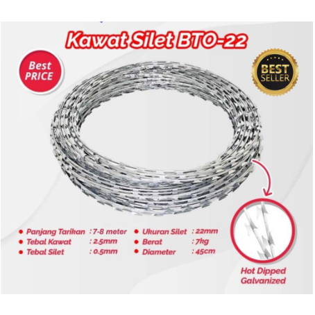 Jual Kawat Duri Silet / Razor Wire BTO 22, BTO 30, CBT 65 | Shopee ...