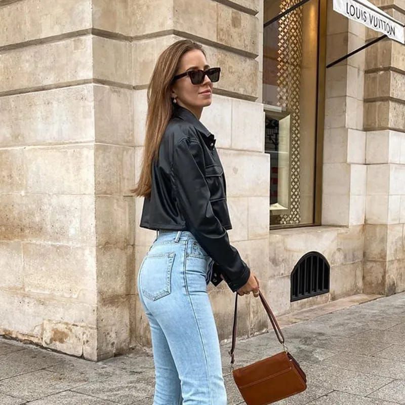 Jual jalet kulit wanita trend baru crop kece 2024 | Shopee Indonesia