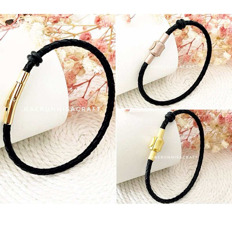 Jual Gelang Hitam Custom Size Tali Kulit Elastis Untuk Liontin Emas ...