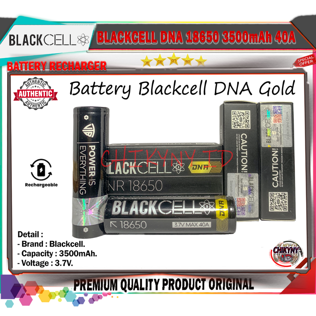 Jual BATTERY BLACKCELL DNA 18650 3500mAh 40A ORIGINAL 100% | Shopee ...