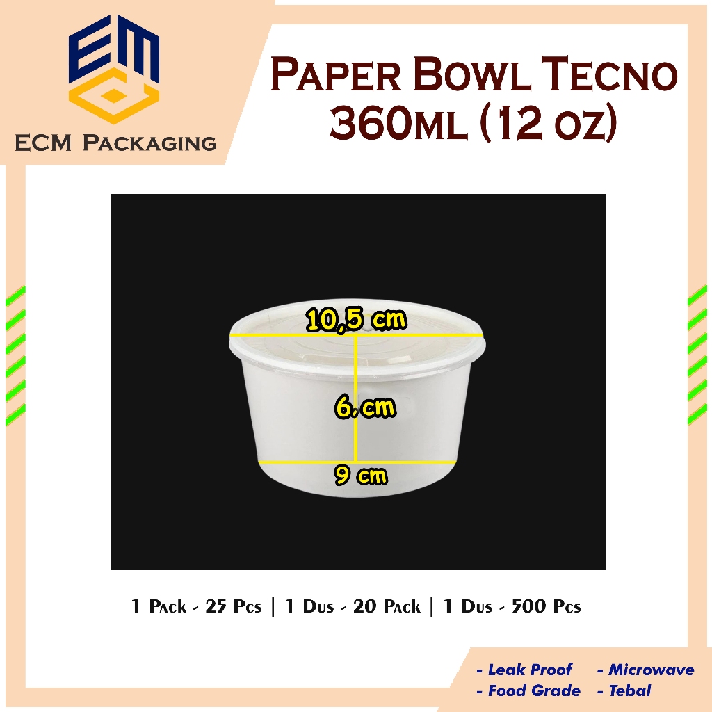 Jual Paper Bowl / Rice Bowl PUTIH TECNO / KAMI 360ml + TUTUP | Shopee ...
