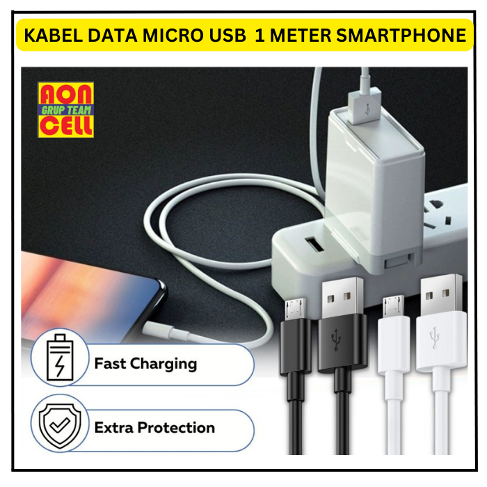 Jual Kabel Data Micro USB Putih 1 Meter Cable Bulat 100Cm 1A For Smartphone | Shopee Indonesia