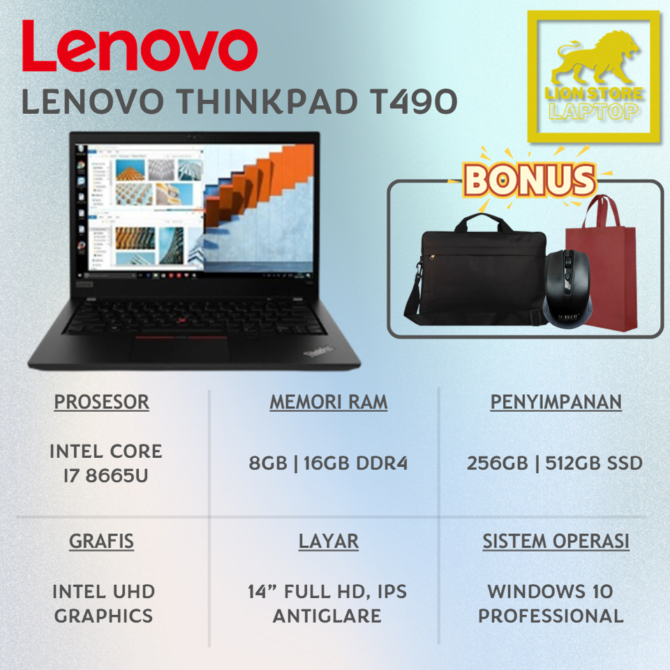 Jual Laptop Lenovo Thinkpad T490 Intel Core i7 RAM 16GB 512GB SSD Layar ...