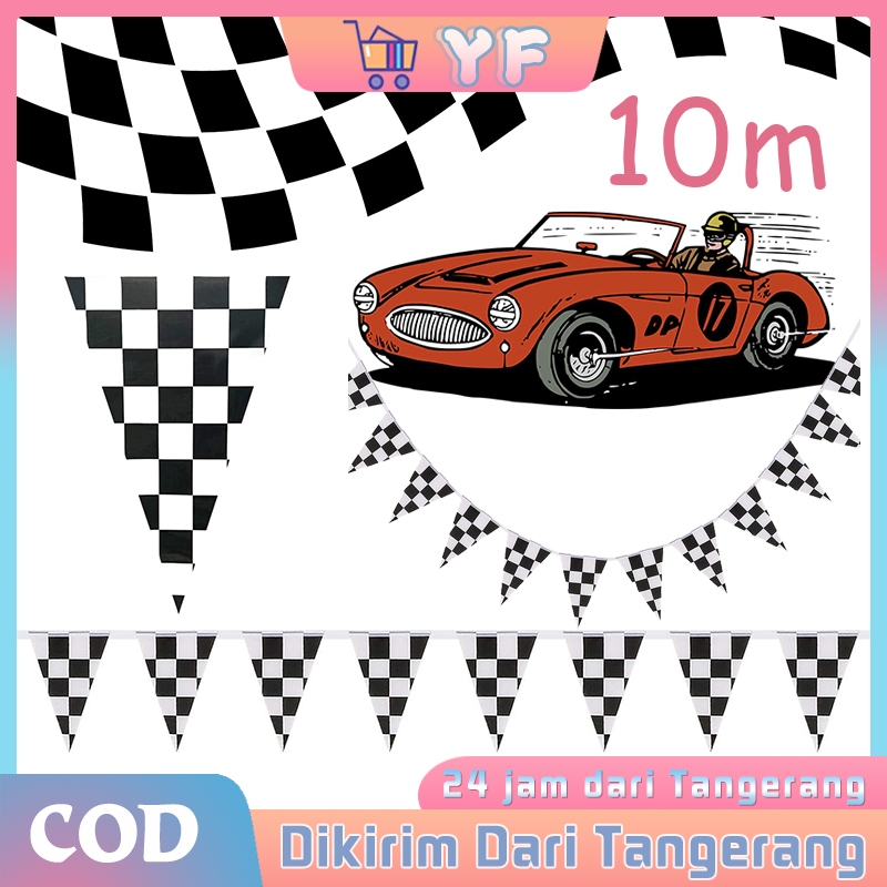 Jual 38Pcs Racing Flag Hitam Dan Putih 10M Bendera Balap Segitiga ...
