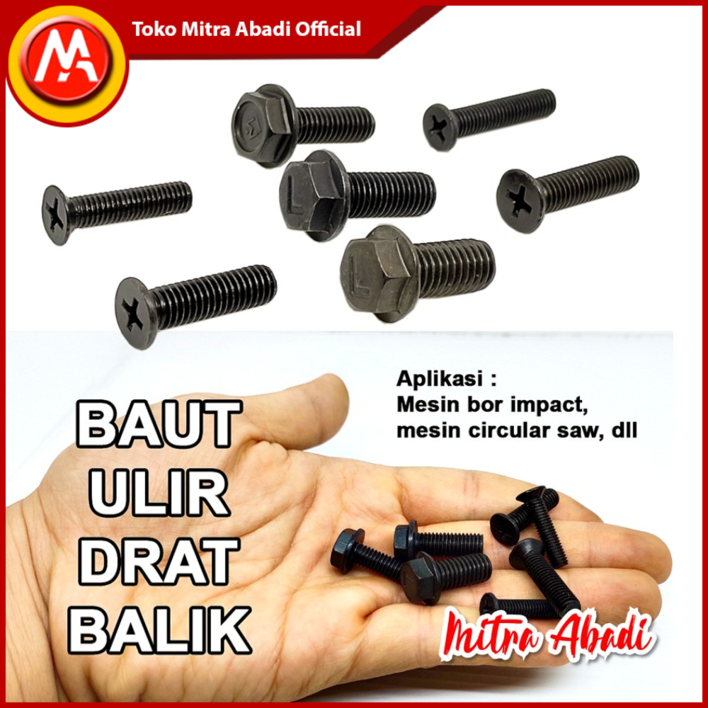 Jual Baut Ulir Kepala Bor Drat Balik Bor Mesin Potong | Shopee Indonesia