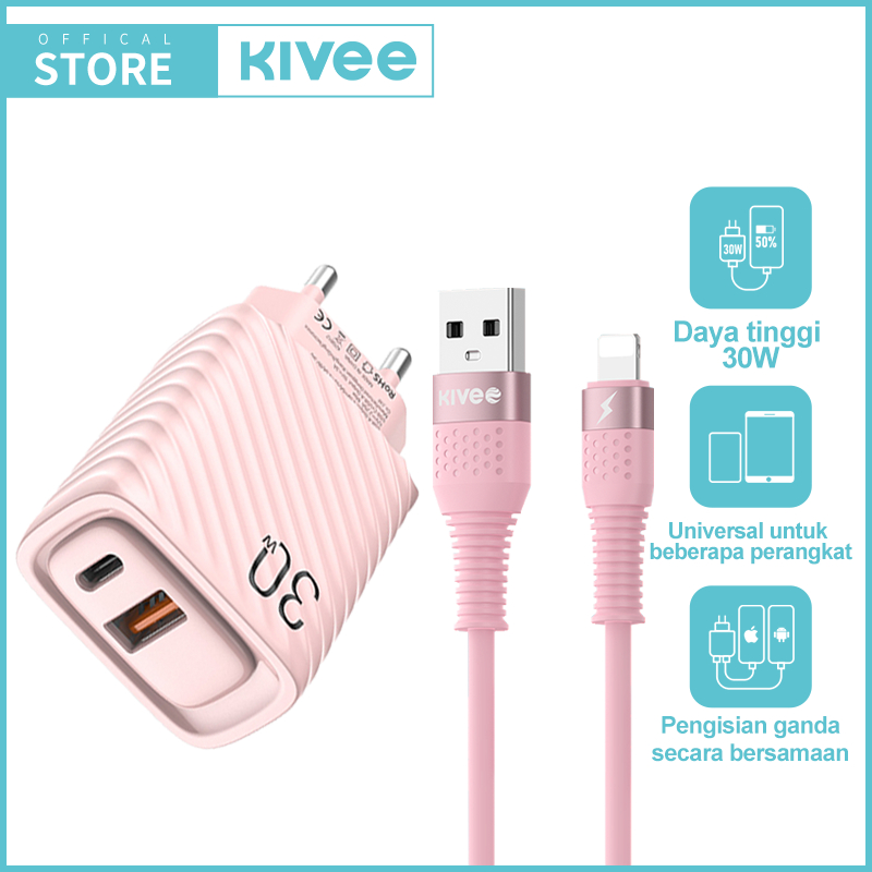 Jual KIVEE Kepala Charger iphone Fast Charging 30W with data cable ...