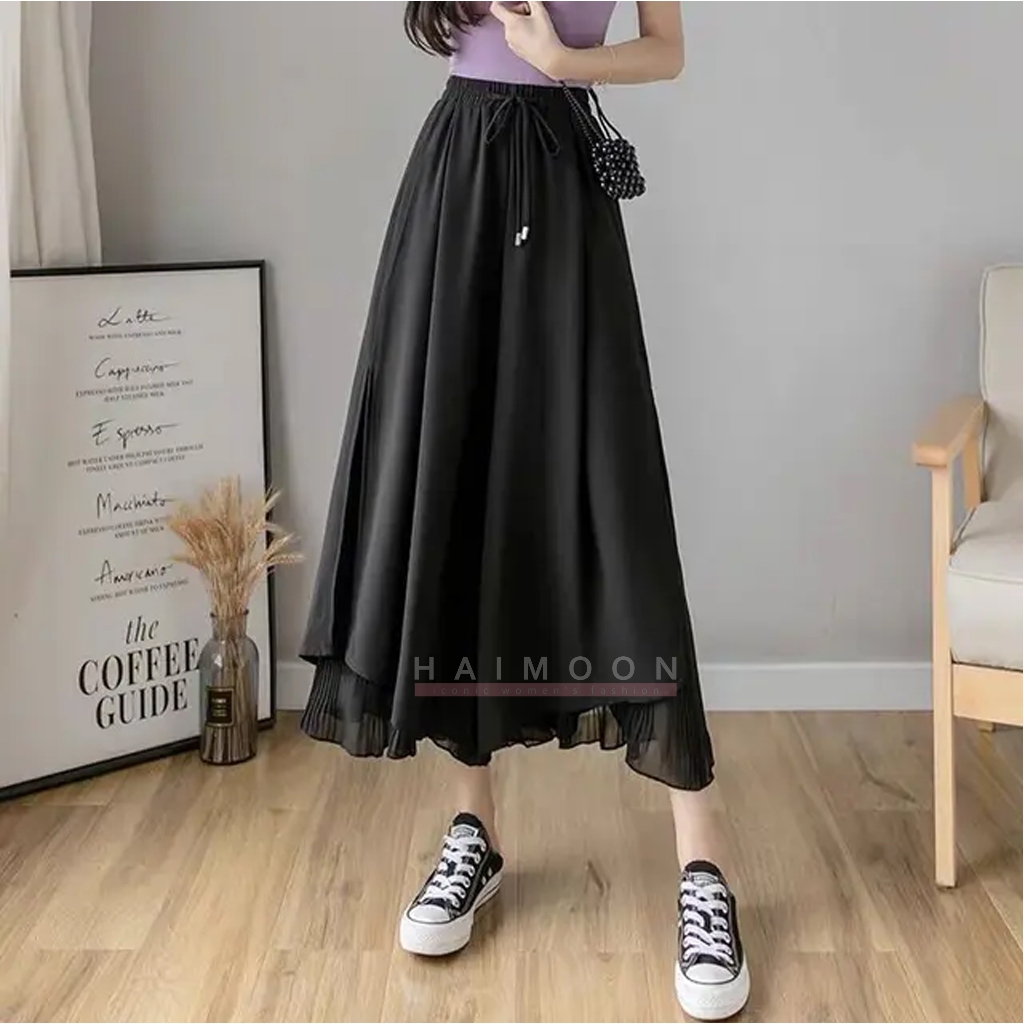 Jual Celana Panjang Chiffon Pants Premium Kulot Rok Wanita Double Layer ...