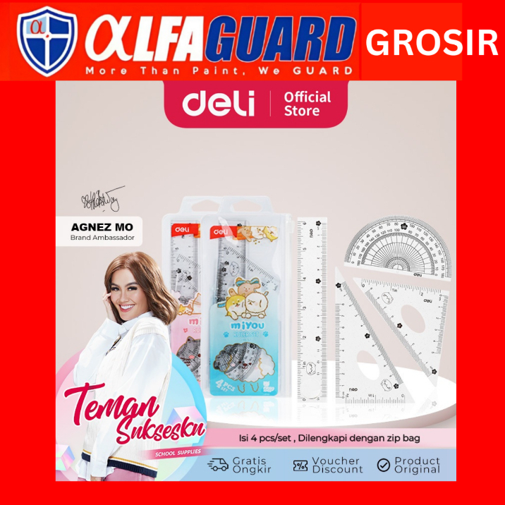 Jual Deli Ruler Set / Set Penggaris Isi 4pcs Packaging Zip Bag Desain ...