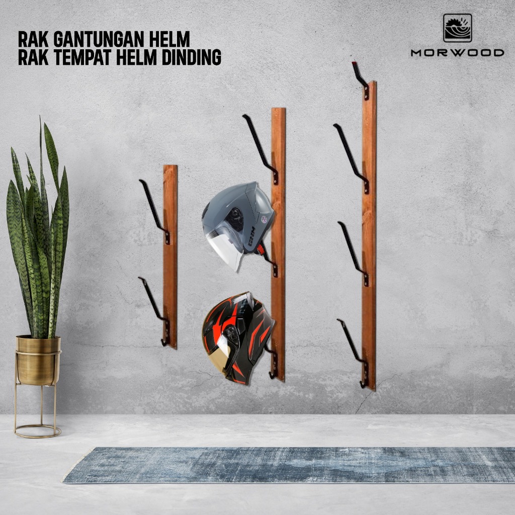 Jual Rak helm gantung / gantungan helm dinding, Tempat helm kayu besi ...