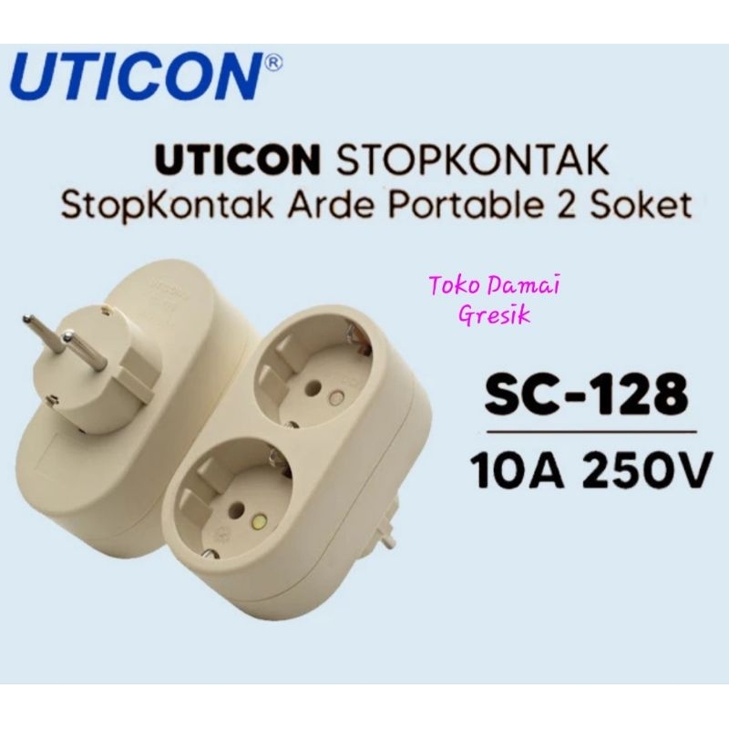 Jual Uticon SC 128 Stop Kontak arde 2 lubang+ steker colokan. Tee ...