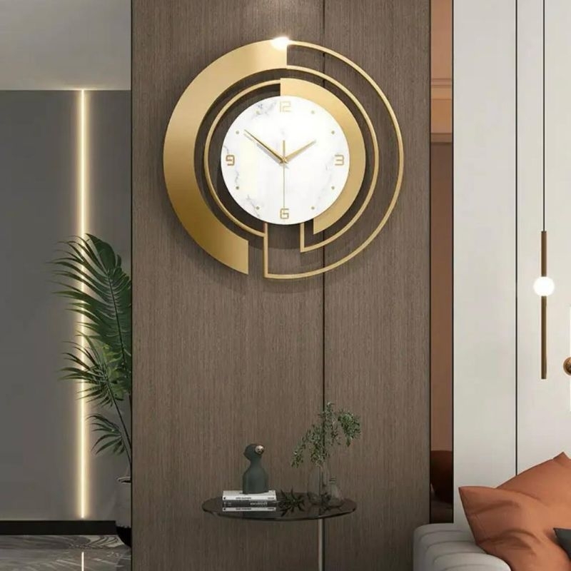 Jual Jam Dinding gold Hitam Putih motif marble jam dinding aesthetic ...