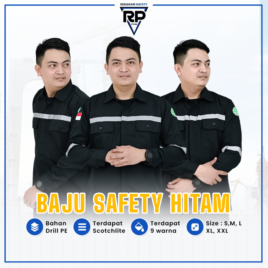 Jual Baju Safety Hitam Lengan Panjang Seragam Kerja Lapangan Kemeja ...