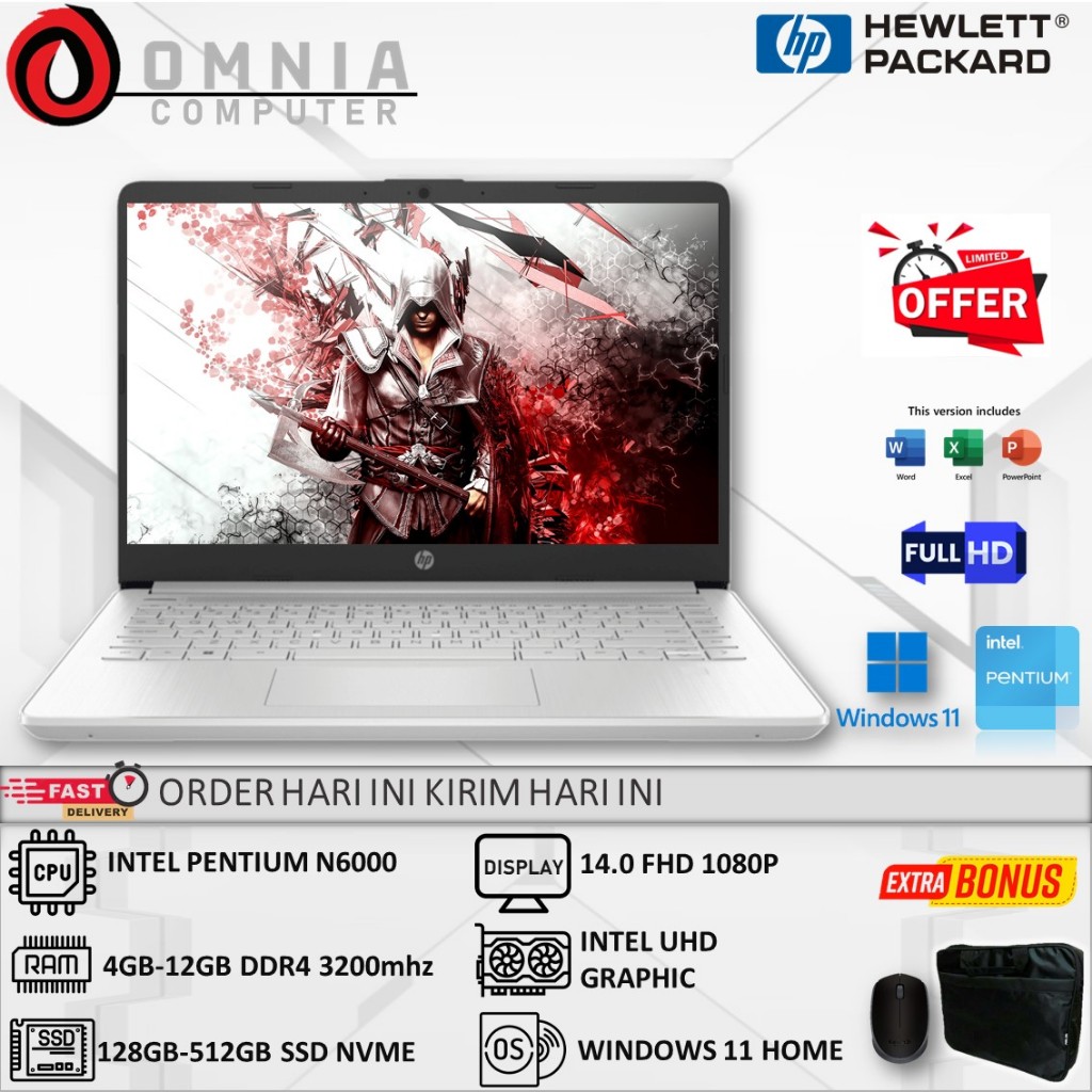 Jual LAPTOP BARU HP 14 INTEL PENTIUM SILVER N6000 RAM 8GB 512GB SSD ...