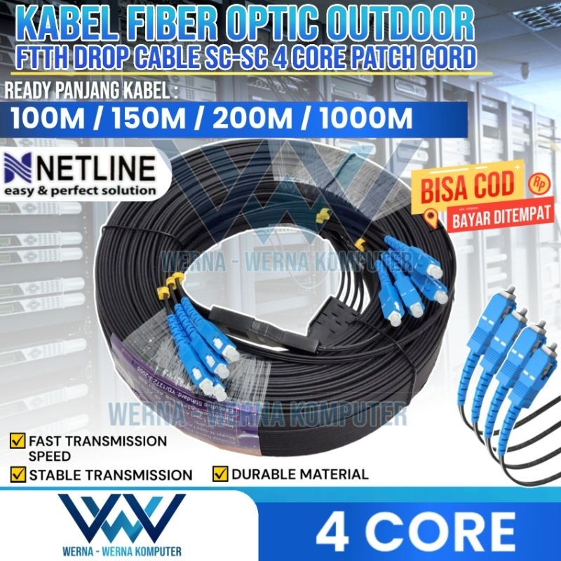 Jual NETLINE KABEL FIBER OPTIC FO SC 4 CORE PRECON FTTH OUTDOOR 50 / 100 / 150 / 200 / 300 / 500 ...