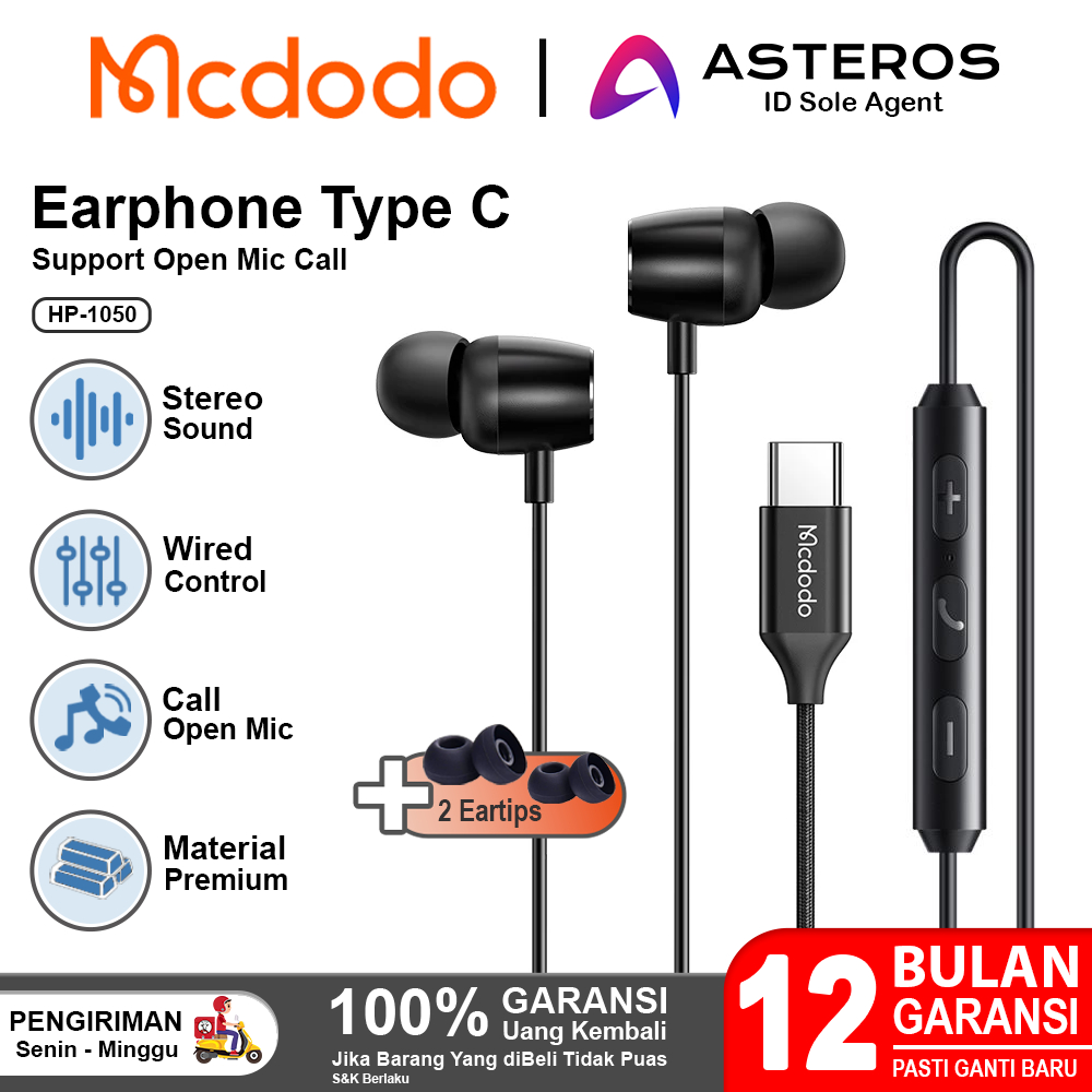 Jual MCDODO Earphone Headset Type C Stereo Sound Audio, Call, Open Mic ...