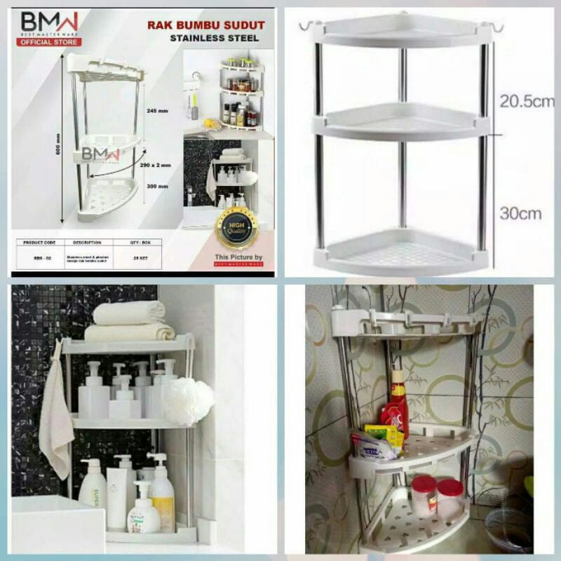 Jual BMW RAK 3 SUSUN SUDUT STAINLESS STEEL/RAK BUMBU DAPUR/RAK SUDUT ...