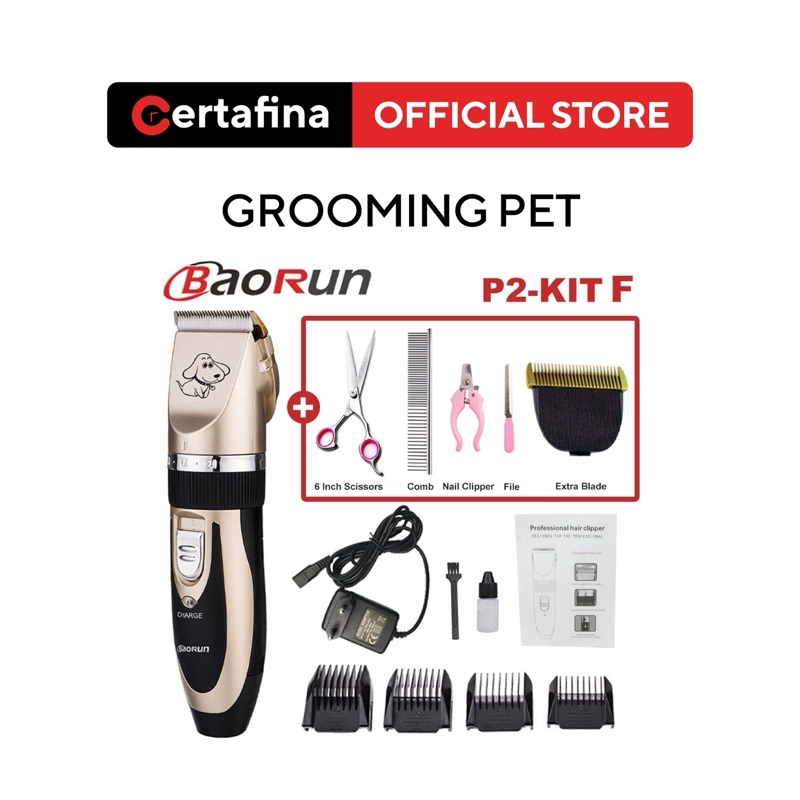 Jual Certafina Baorun P2 Professional Pet Dog Hair Trimmer Animal Grooming Clippers Machine ...