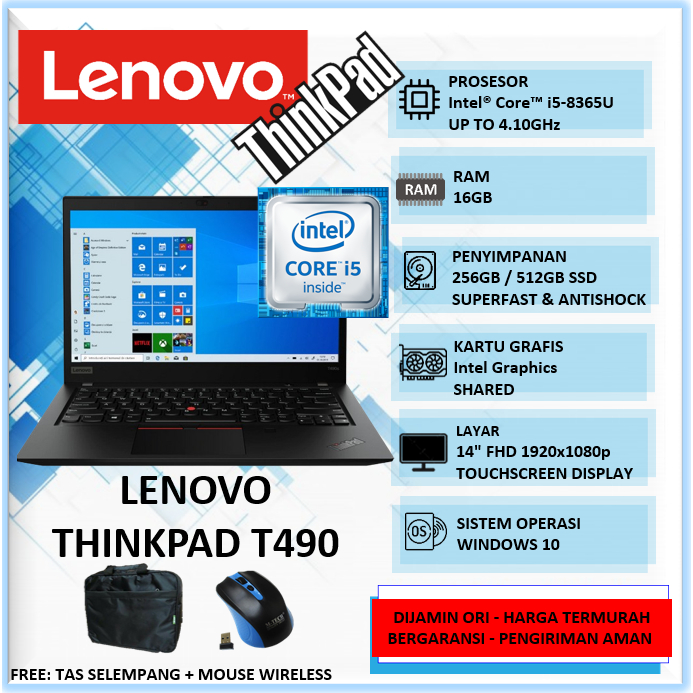 Jual Laptop Touchscreen Lenovo Thinkpad T490 Intel i5 Gen 8 8GB 512GB ...