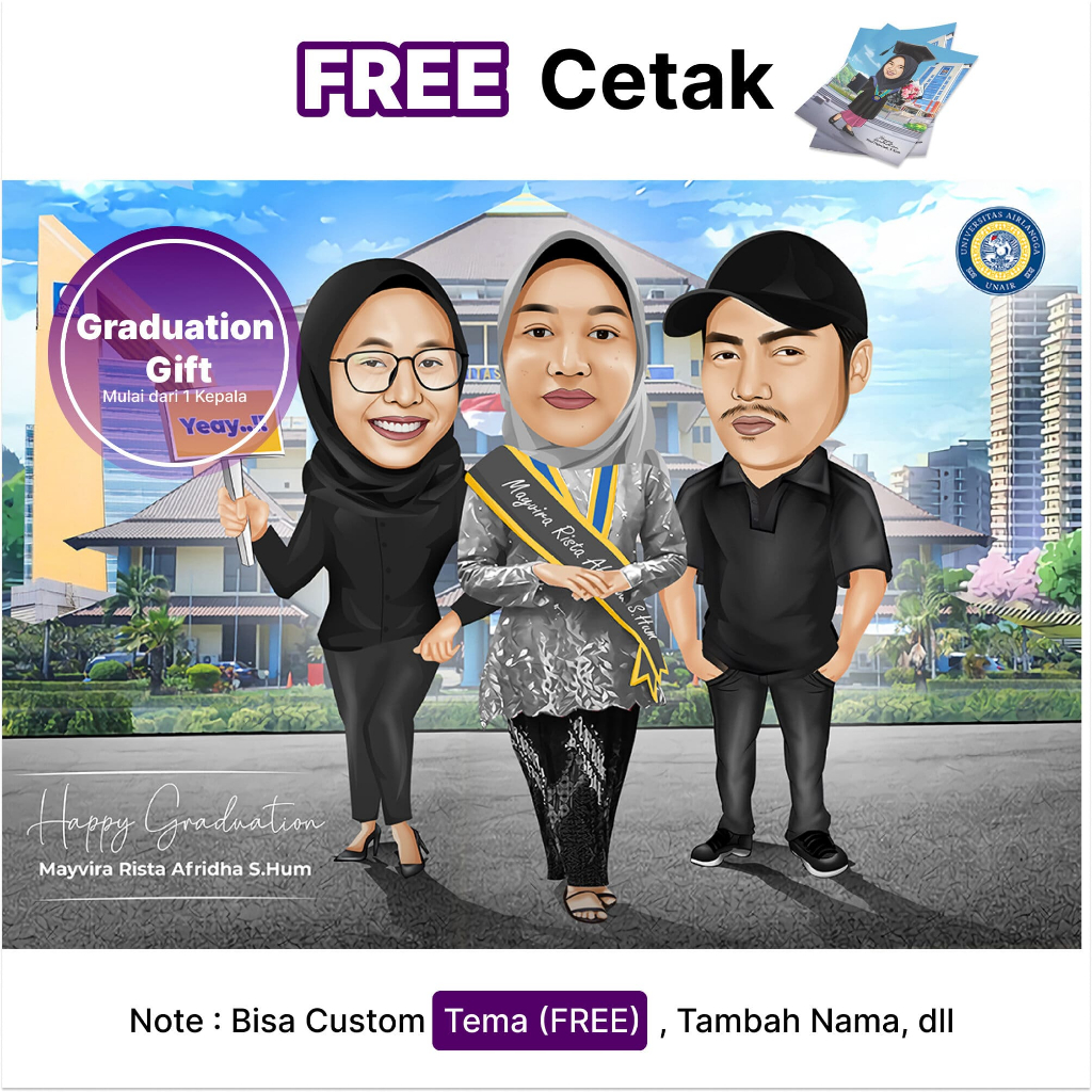 Jual Desain Kado Karikatur Digital (Tema Wisuda) | Shopee Indonesia