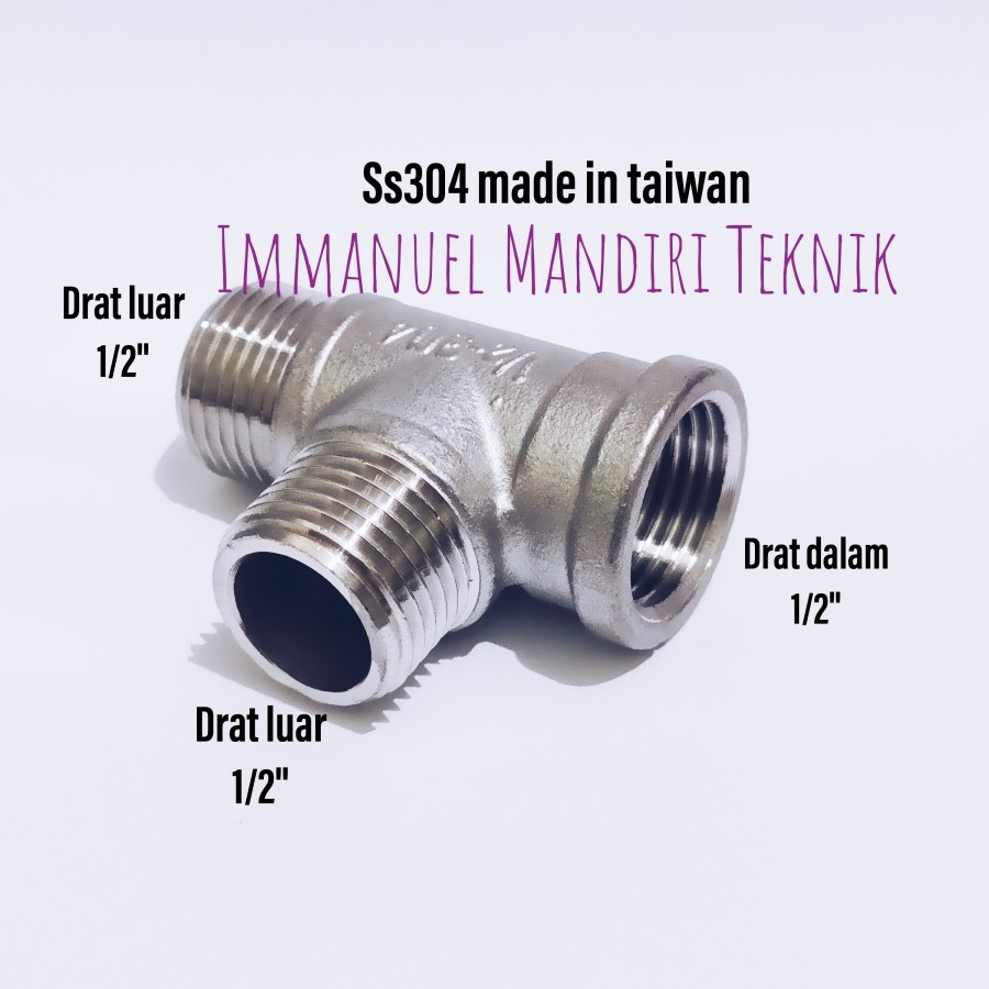 Jual Tee drat luar dalam 1/2 ss / Tee drat ss304 1/2 / Tee stainless wipro | Shopee Indonesia