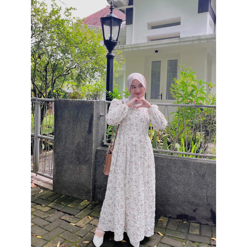 Jual FREYA DRESS | DRESS KOREAN STYLE FLOWERY DRESS MOTIF BUNGA VINTAGE ...