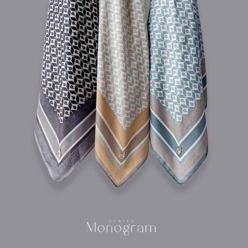 Jual MONOGRAM SERIES SCARF DUSTY BLUE CINNAMON DOVE CREAM GOLD TAUPE ...