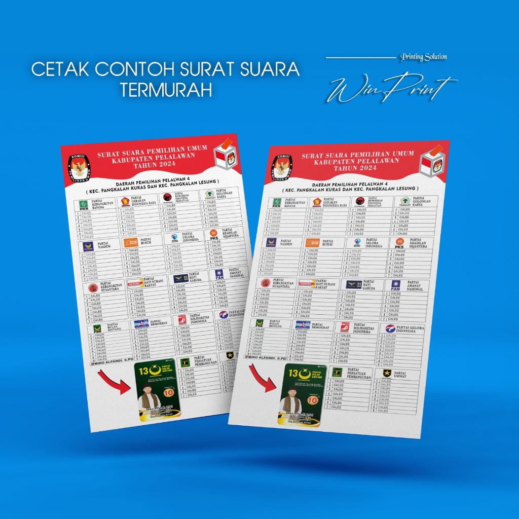 Jual CETAK CONTOH KERTAS SURAT SUARA PEMILU 2024 TERMURAH UKURAN A3 ...