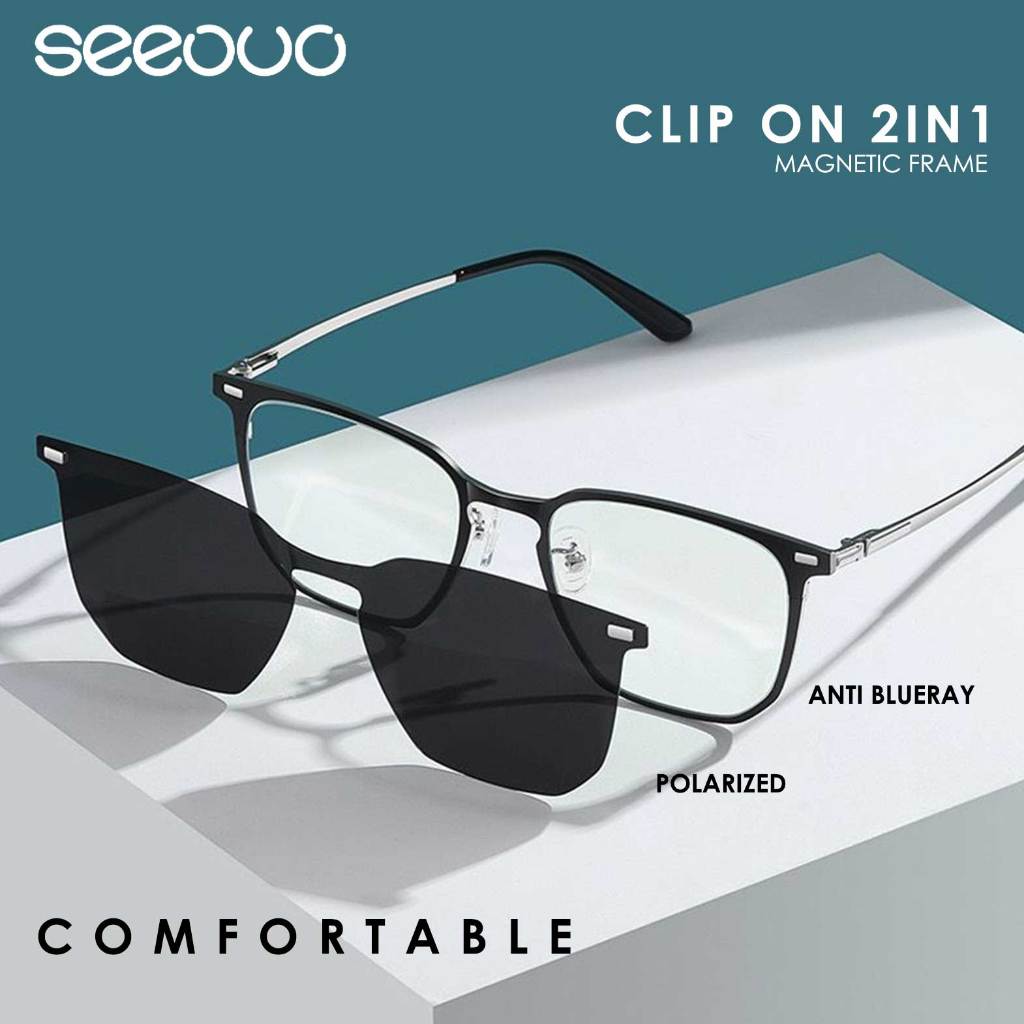 Jual Seeouo Kacamata Antiradiasi Blueray Clip On 2in1 Free Lens Polarized Anti Silau Model Kotak ...
