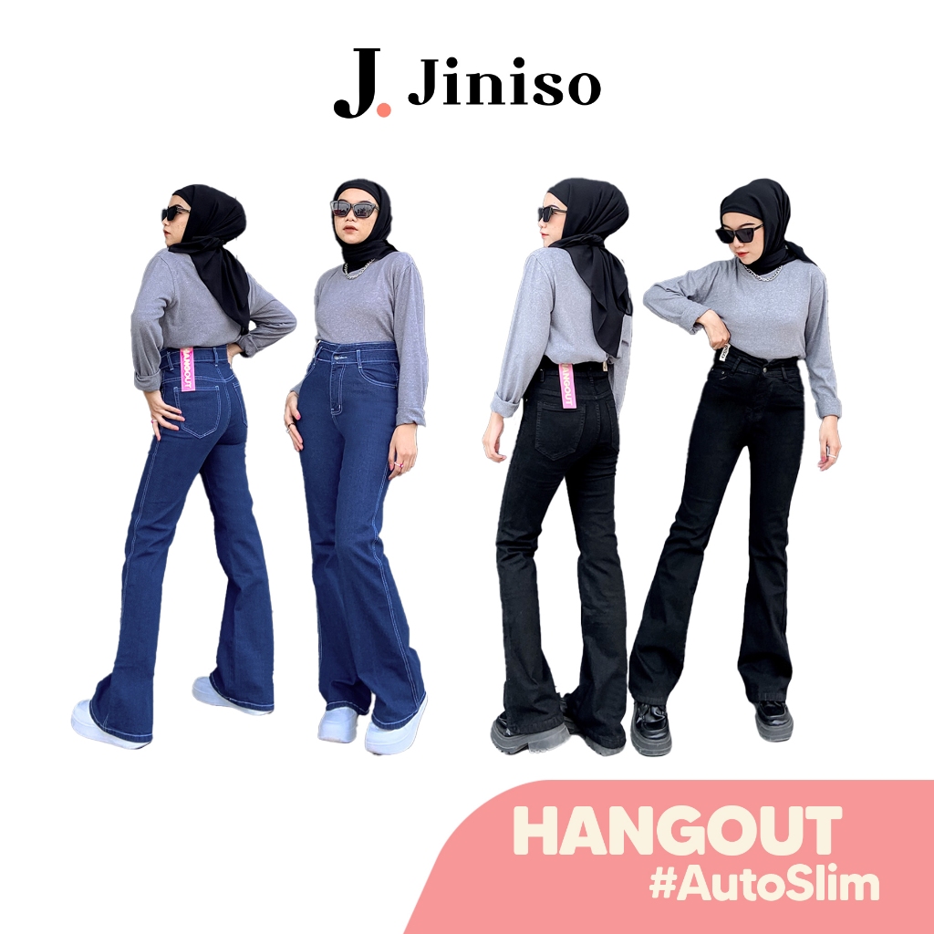 Jual JINISO - Ultra Highwaist Cutbray Stretch Jeans HANGOUT | Shopee ...