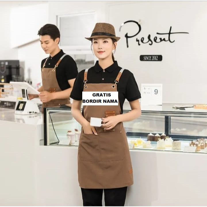 Jual Apron masak GRATIS BORDIR NAMA celemek pria wanita chef pelayan ...