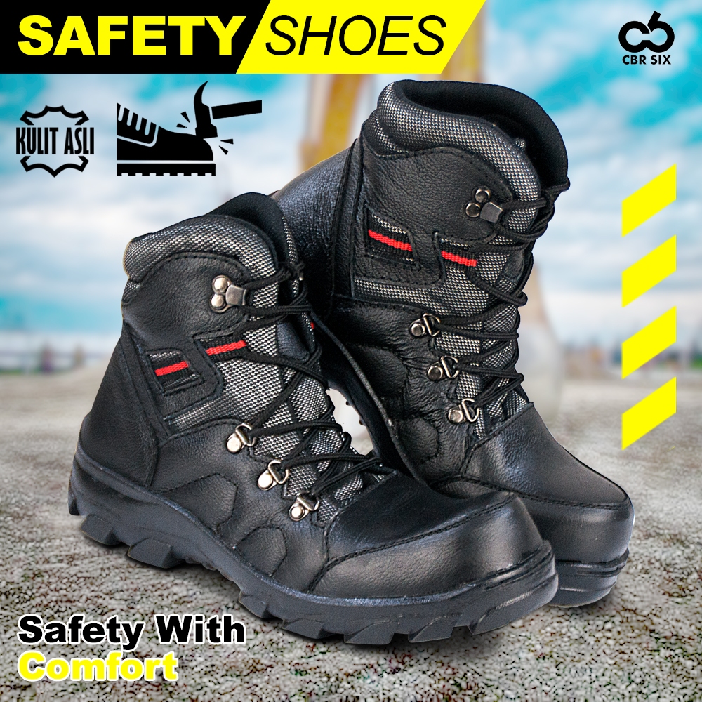 Jual CBR SIX / Sepatu safety boot kulit hitam ujung besi / Proyek ...