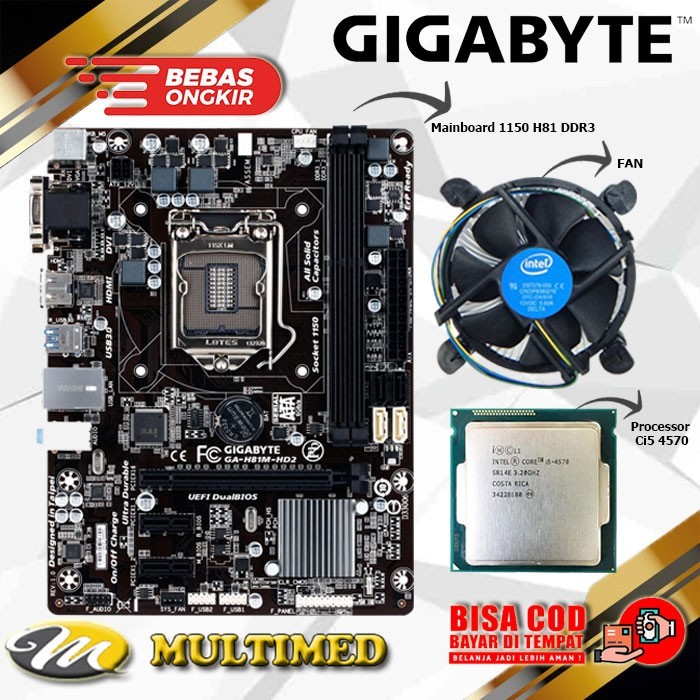 Jual Paket Motherboard Mainboard Mobo LGA 1150 H81 DDR3 + Core i5 4570 + FAN | Shopee Indonesia