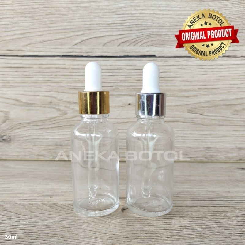 Jual BOTOL PIPET 30 ML BENING TUTUP GOLD SILVER / BOTOL KACA TEBAL ...