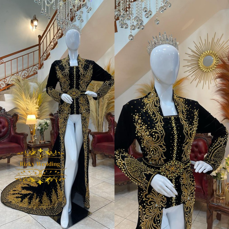 Jual Kebaya pengantin bludru hitam | Kebaya pengantin bludru kutubaru ...