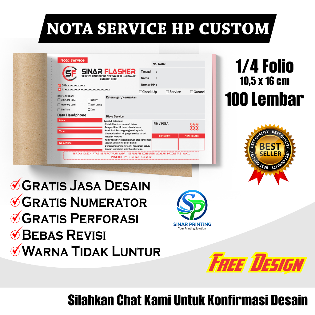 Jual Nota Service HP Custom 1/4 Folio - Nota Konter - Nota Custom ...