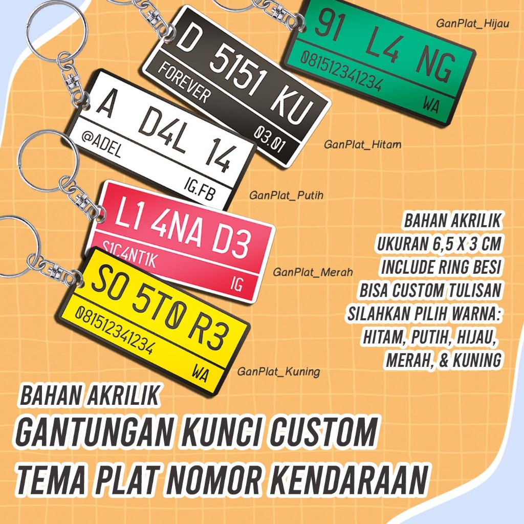 Jual GANCI AKRILIK BENTUK PLAT KENDARAAN LUCU VIRAL - Custom Tulisan - Tema Desain Plat Nomor ...