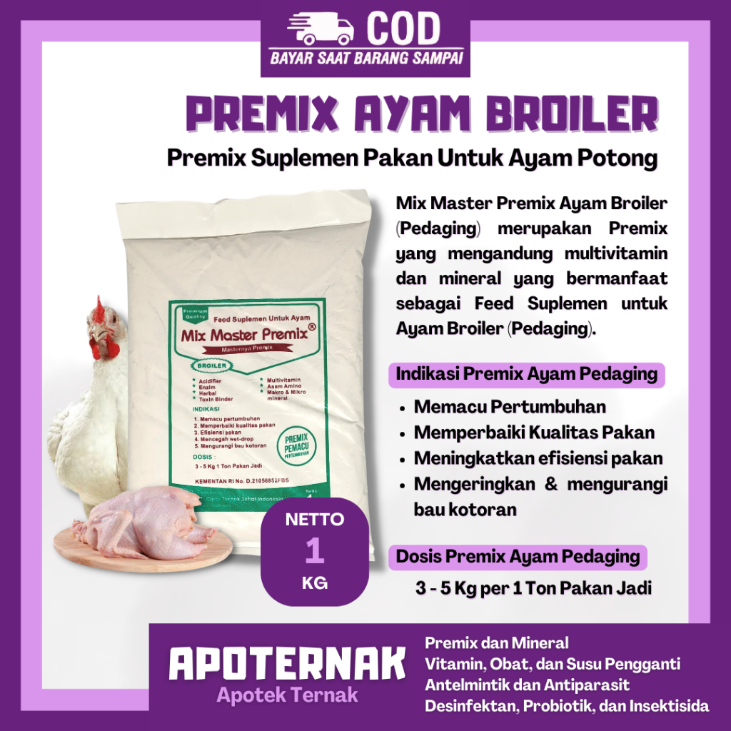 Jual MIX MASTER PREMIX AYAM BROILER 1 KG - Premix Ayam Pedaging Broiler - Mix Master PQ Broiler ...