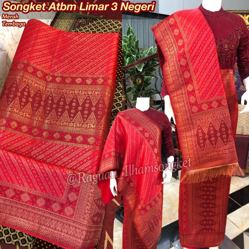 Jual NEW Songket Atbm Limar 3 Negeri Exclusive k24 Merah Tembaga/ Songket Tenun Mesin Palembang ...
