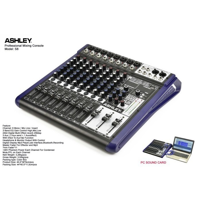 Jual Mixer Ashley 8 Channel Professional Audio Mixer ASHLEY S8 | Shopee ...