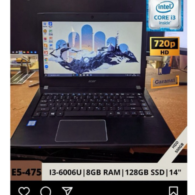 Jual Laptop acer e5 core i3 gen 6 ssd 128 ram 8 hdd 500 | Shopee Indonesia