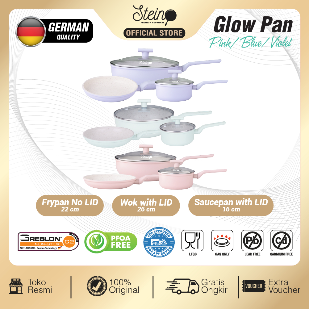 Jual STEIN GlowPan (Panci Set) - 26cm+ 22cm+ 16cm (Panci Marble Set 6 ...