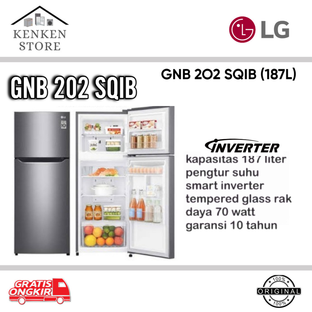 Jual KULKAS LG 2 PINTU GN-B 202 SQIB LEMARI ES 2 PINTU 187 L INVERTER | Shopee Indonesia