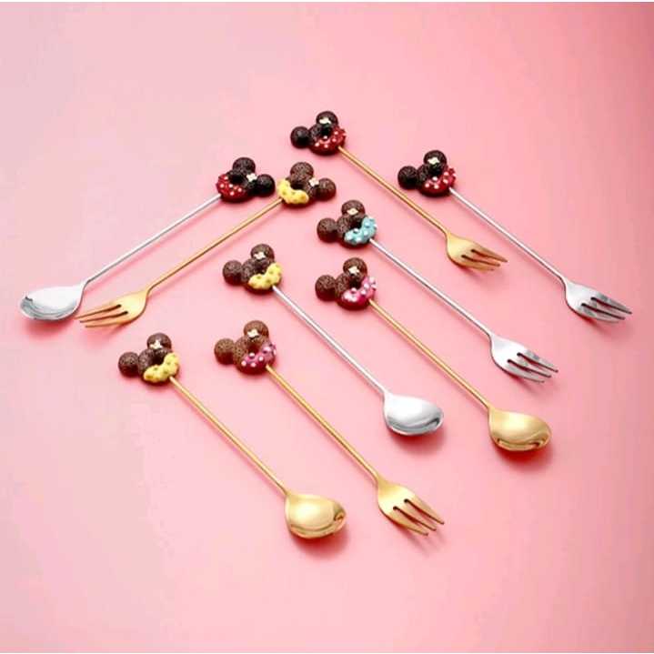 Jual Sendok Garpu Lucu Dessert Kecil Karakter Anak Miki Donat Scoop ...