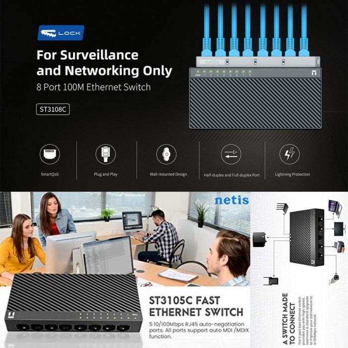 Jual NETIS ST3108C Fast Ethernet Switch Hub 8 Port 100M Garansi 2 Tahun | Shopee Indonesia