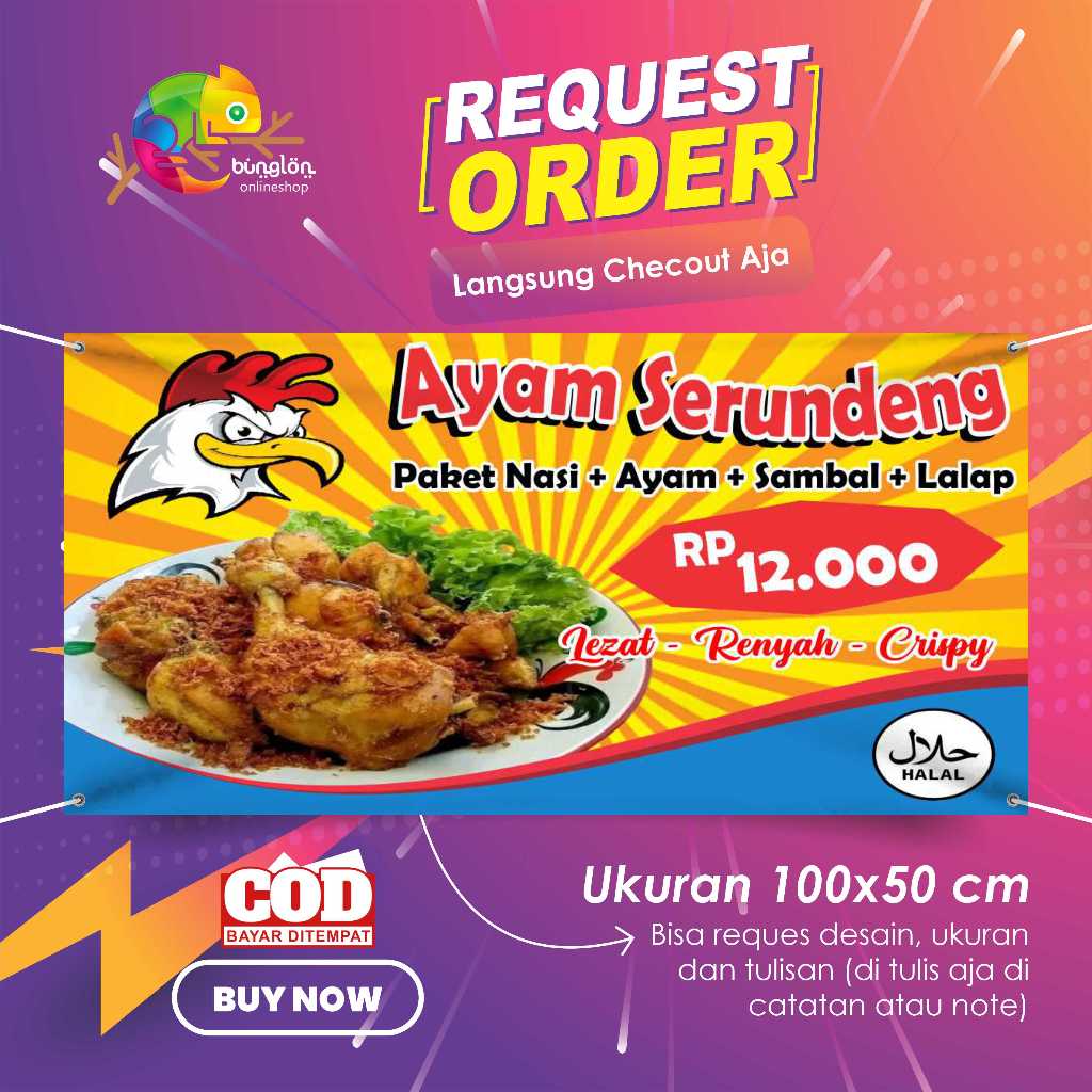Jual Spanduk 100x50 Banner Paket Ayam Serundeng Custom Desain | Shopee ...