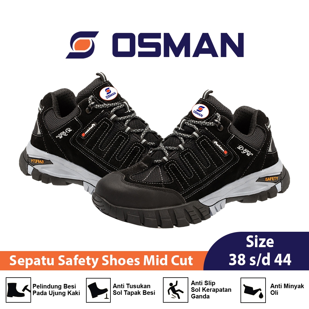 Jual OSMAN Sepatu Safety Shoes Low Cut Sepatu Safety Ujung Besi Tipe OS-355 Hitam | Shopee Indonesia